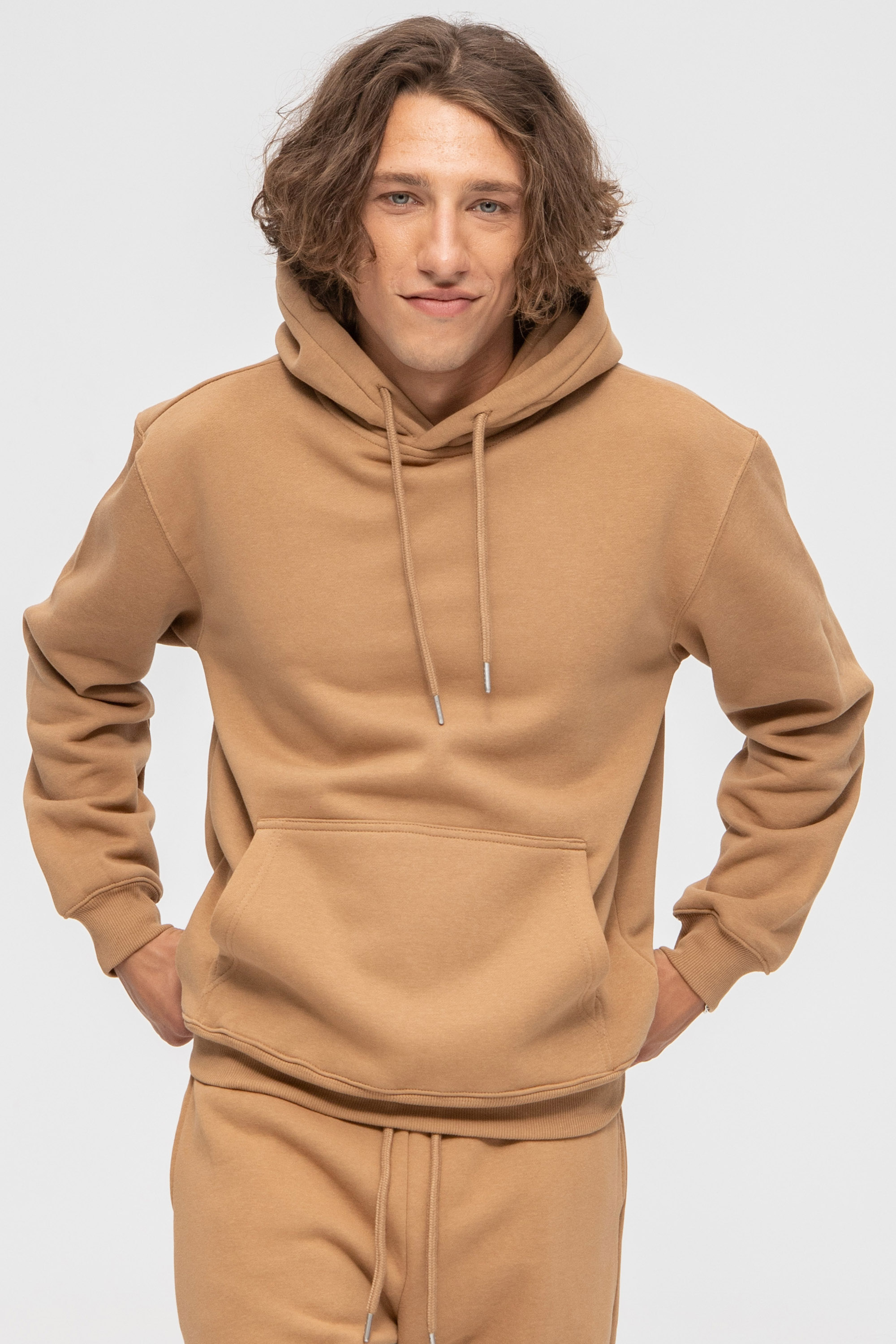 Camel Hoodie With Pouch Pocket In Relaxed Fit | Aristoteli Bitsiani