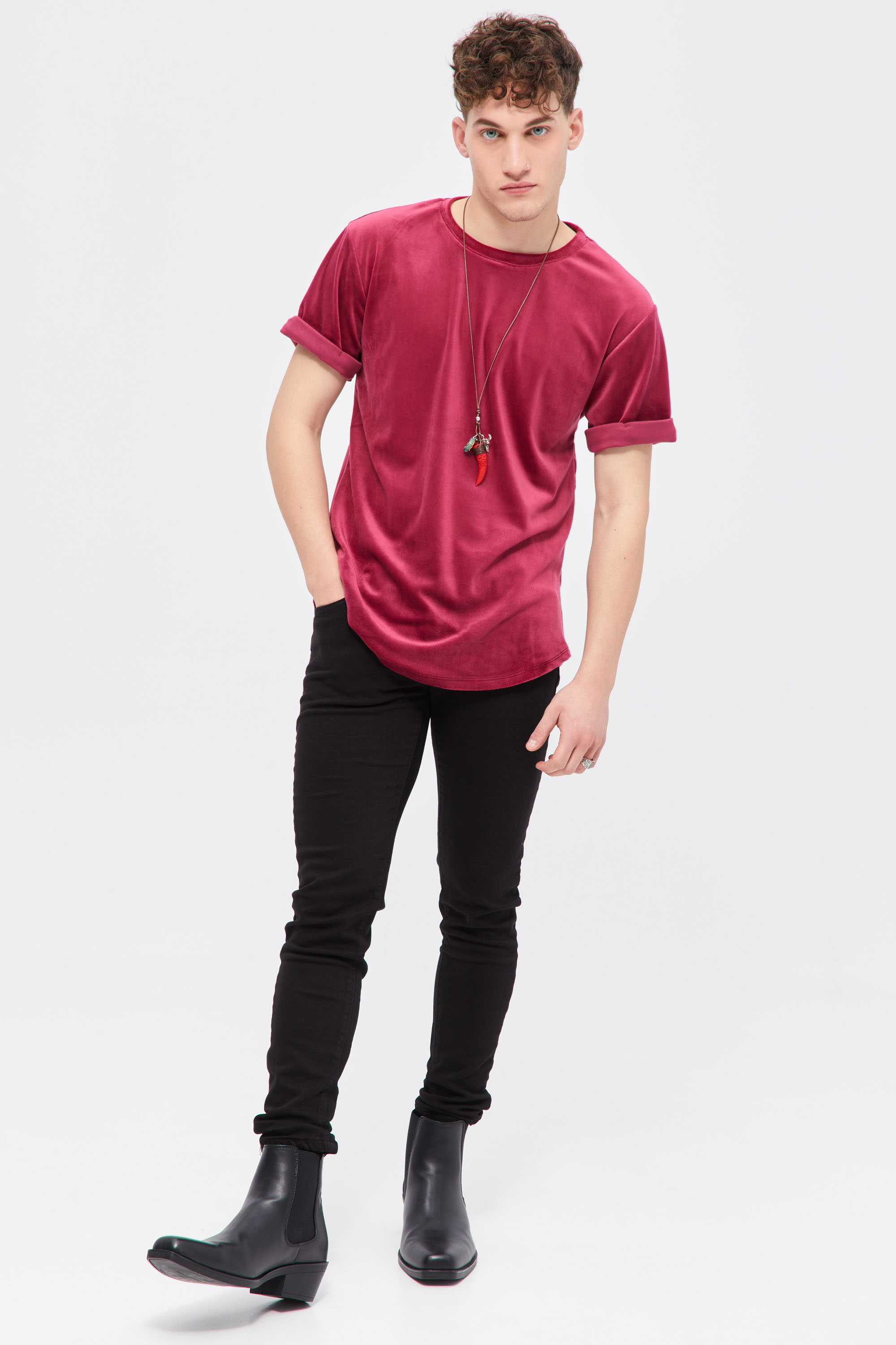 Bordeaux Velvet T-Shirt In Slim Fit | Aristoteli Bitsiani