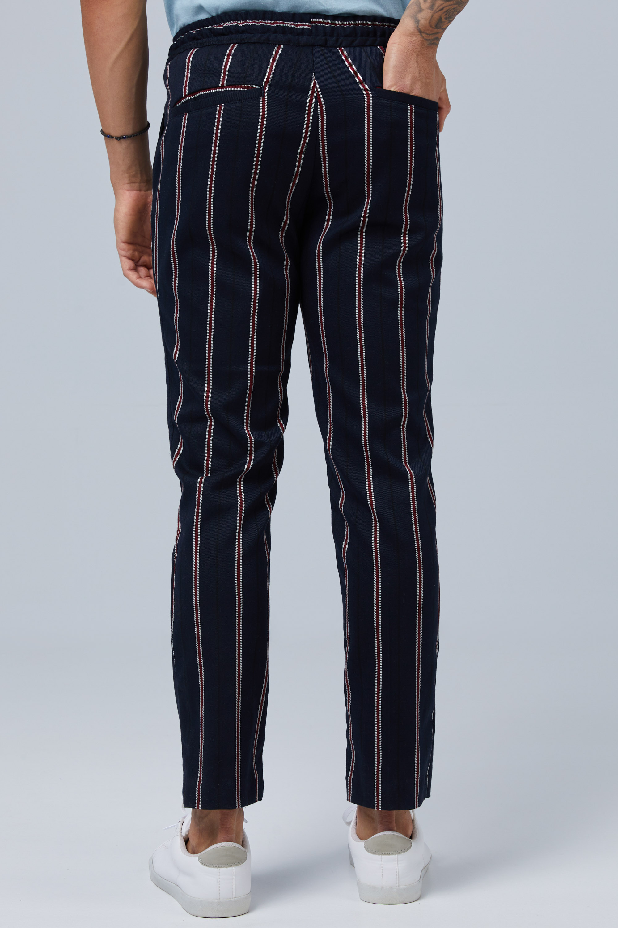 Blue Drawstring Striped Trousers With Pleats | Aristoteli Bitsiani